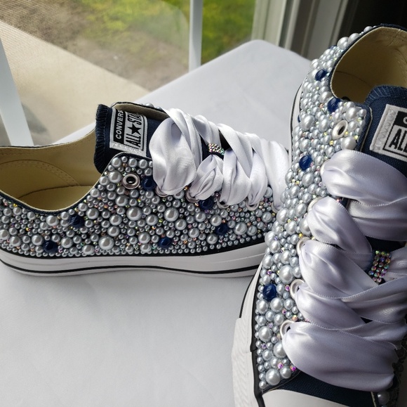 Converse | Shoes | Custom Blinged Navy Low Top Converse | Poshmark